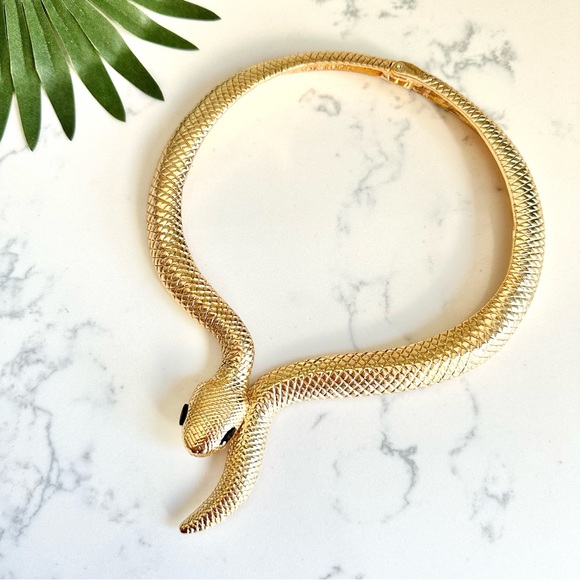 Jewelry | Snake Collar Serpent Necklace Gold Rhinestone Choker ...